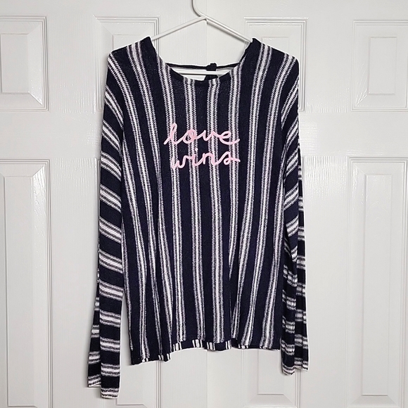Express | Sweaters | Express Navy Striped Love Wins Bell Sleeve Sweater ...
